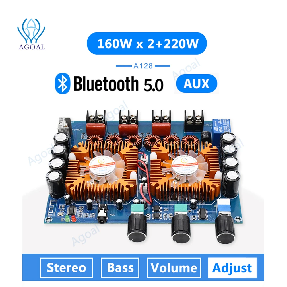 2*160w+220w Bluetooth 5.0 Dual Tda7498e Power Subwoofer Amplifier Board 2.1 Channel Home Theater ...