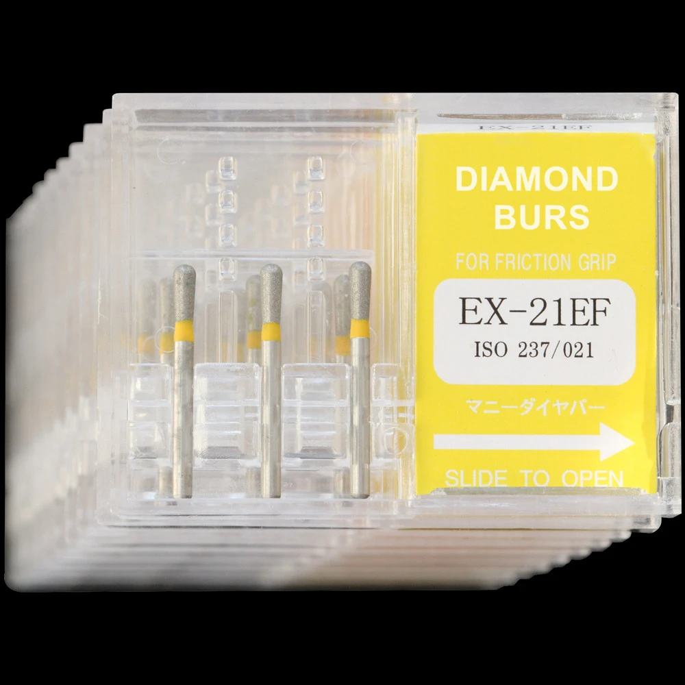 10 Packs Dental Diamond Burs EX 21EF Polisher Drill Tools FG 1.6mm High Speed Handpiece DIA BURS ...