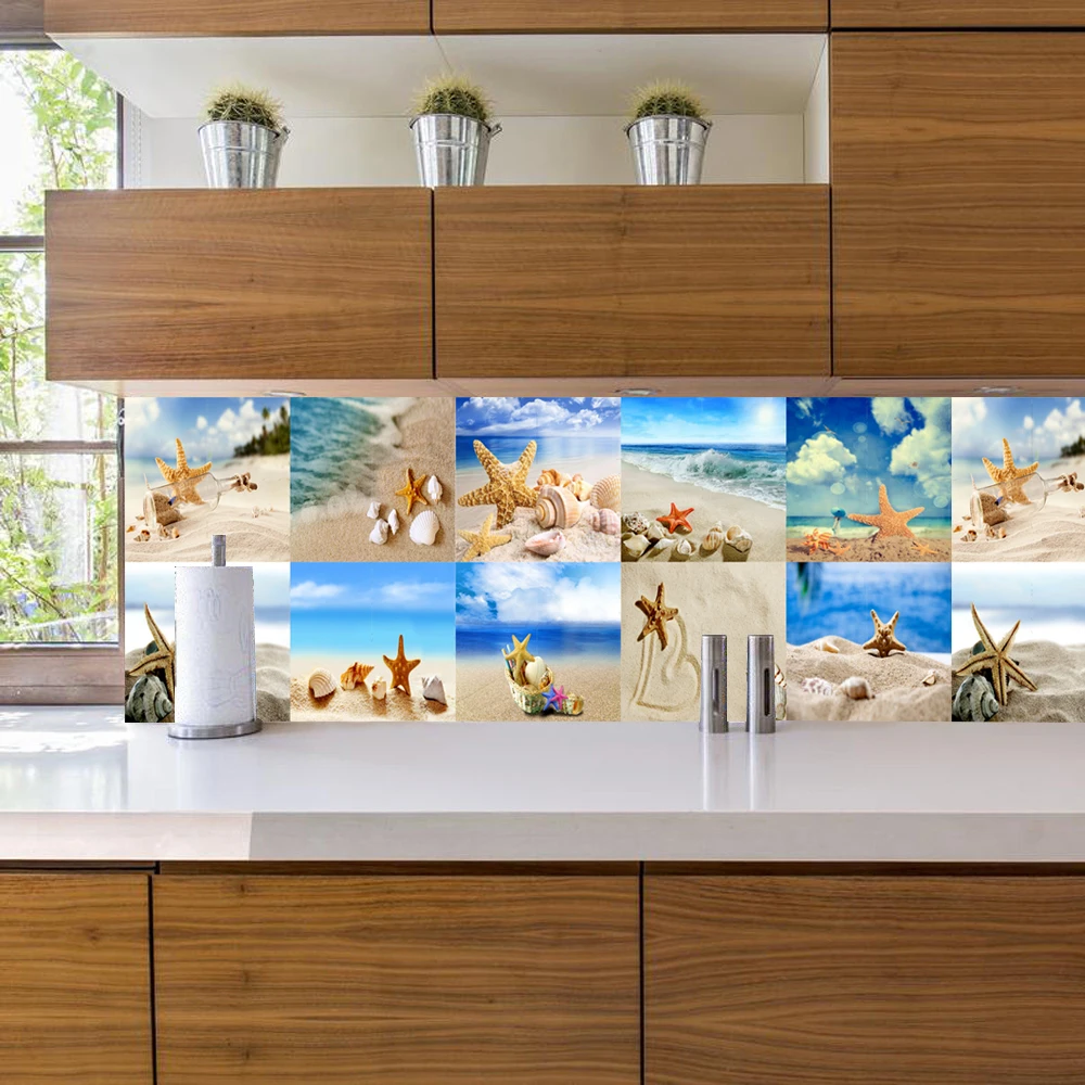 10-15cm-Beach-Scenery-Shell-Starfish-Tiles-Sticker-Kitchen-Backsplash ...