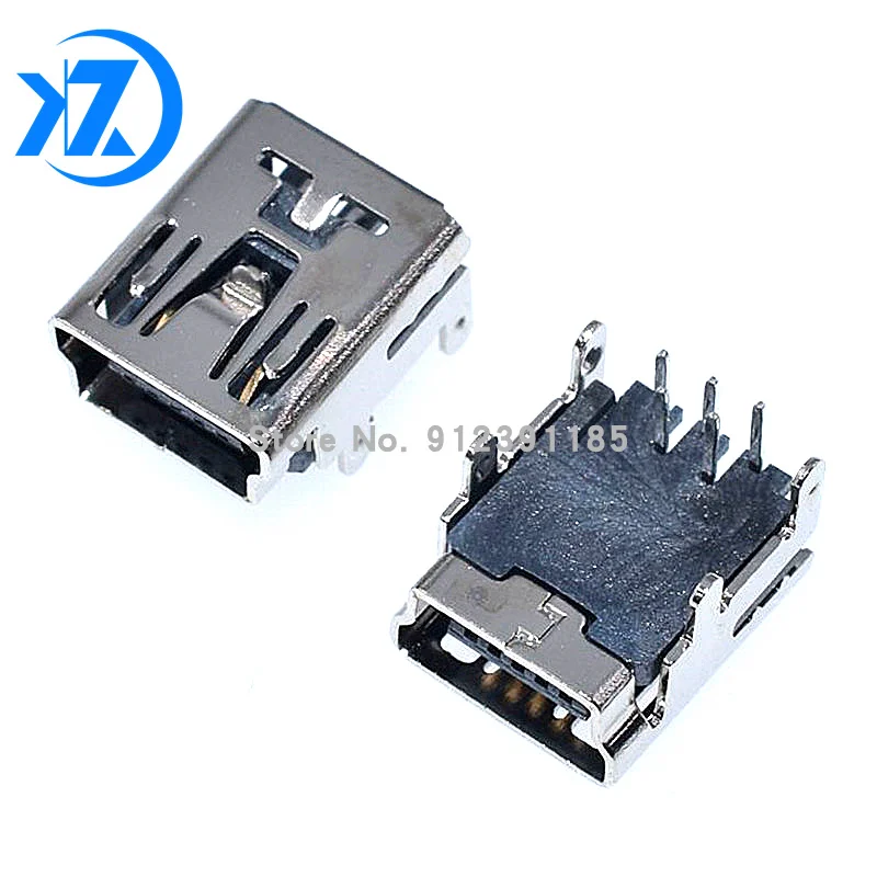 10Pcs-Mini-USB-Type-B-5-Pin-Female-Socket-Right-Angle-DIP-Jack ...