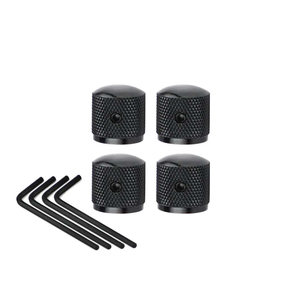 FLEOR-4pcs-Metal-Dome-Guitar-Control-Knobs-Buttons-Volume-Tone-Knobs-Black-with-Wrench-for ...