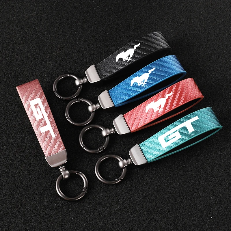 Fashion Car Carbon Fiber Leather Rope Keychain Key Ring For Ford ...