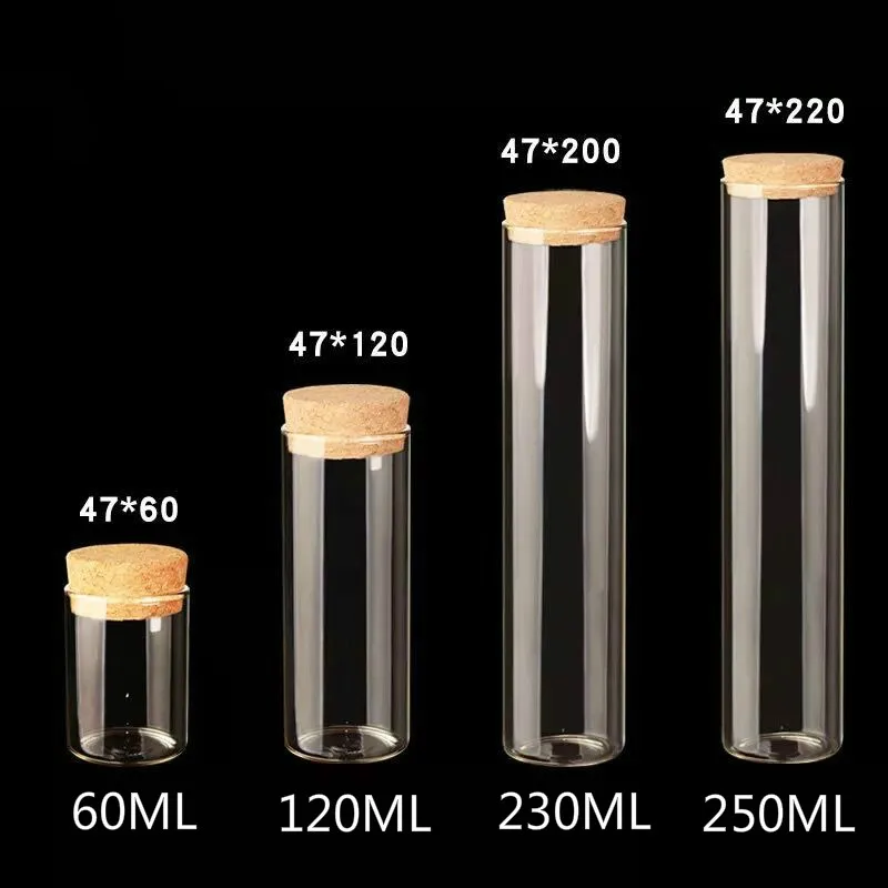 5pcs 60/120/200/230/250ml Tube Bottles Glass Airtight Canister Storage ...