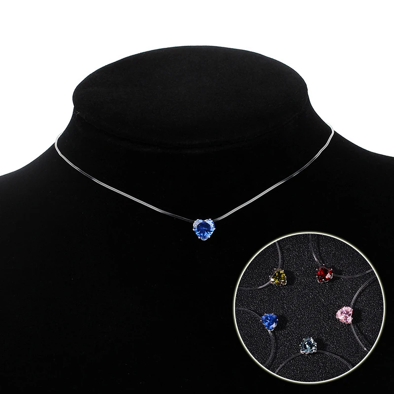 New Fashion Heart Shaped Pendant Necklace Transparent Fishing Line ...