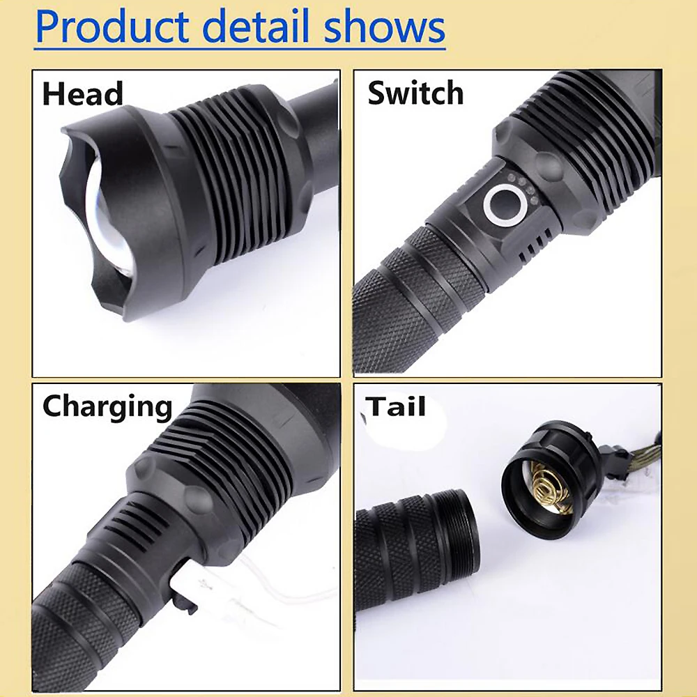 Светодиодный фонарик 50000 люмен xhp70.2 самый мощный фонарик USB xhp70 ...