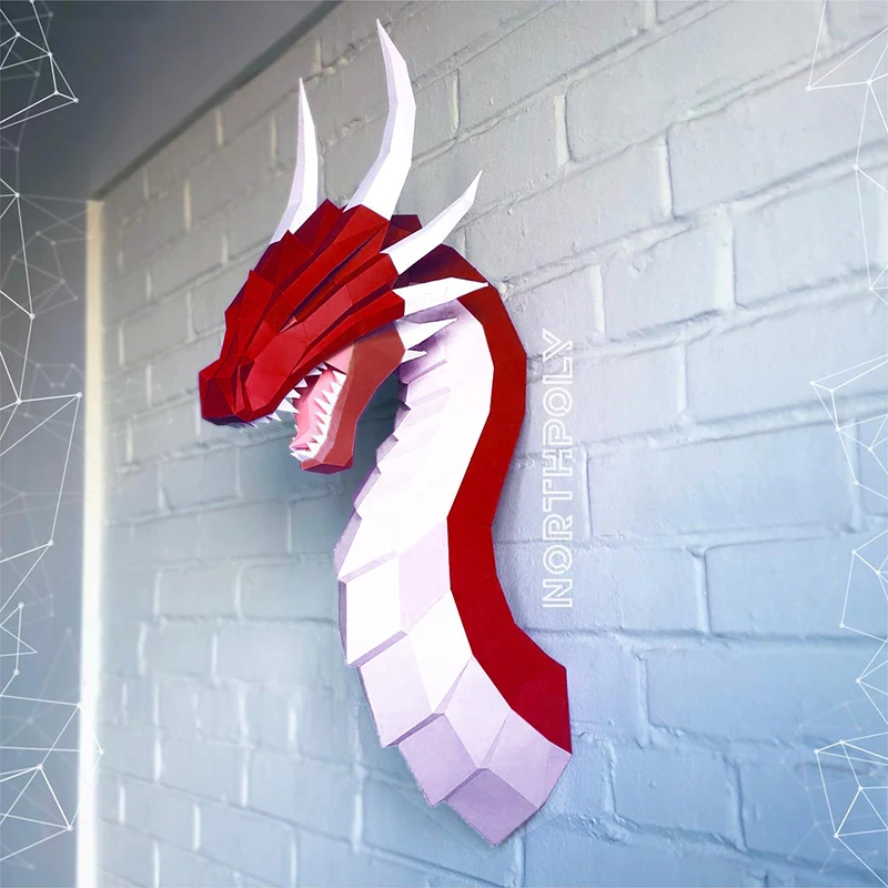 3D Paper Model Dragon Papercraft Home Decor Wall Decoration Puzzles ...