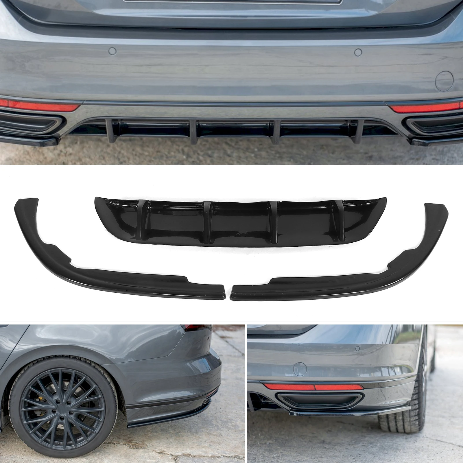 Gloss-Black-Maxton-Style-Rear-Bumper-Diffuser-Extension-With-Side ...