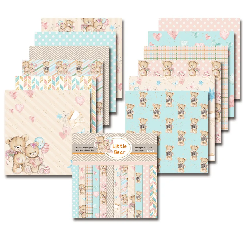 Little bear Scrapbooking paper pack of 24 sheets handmade craft paper ...