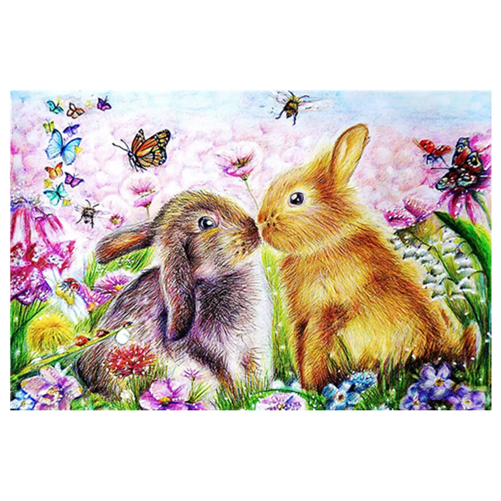 2019 rabbit in the flowers HOT SALE Cross Stitch Diy Diamond Painting ...