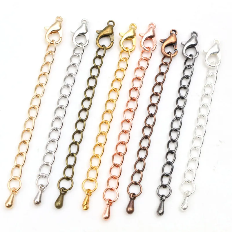 10pcs-50-70mm-Gold-Silver-Plated-Extended-Extension-Tail-Chain-Lobster ...