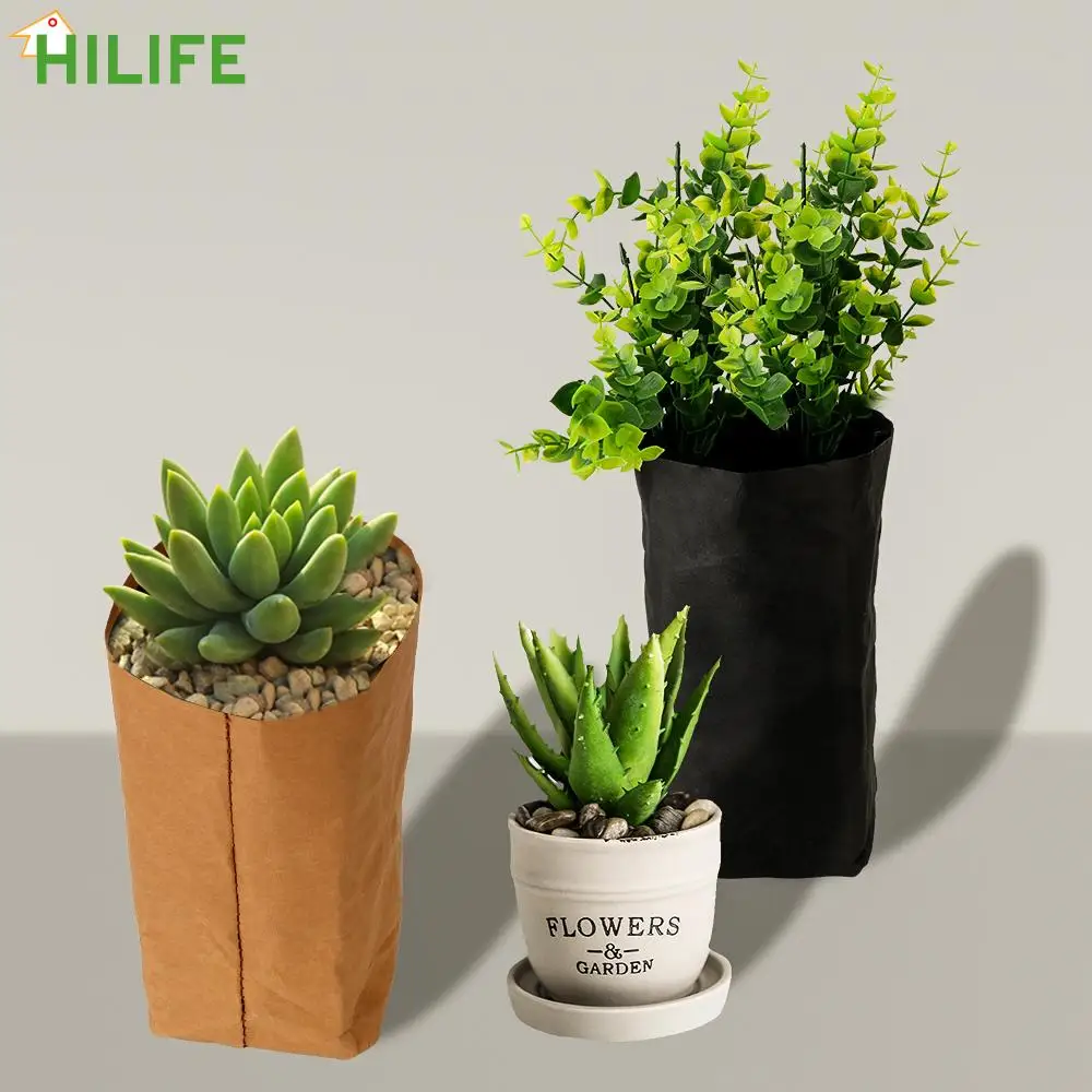 Home Decoration Accessories Reuseable Kraft Paper Flower Pot Washable Cosmetic Storage Bag 