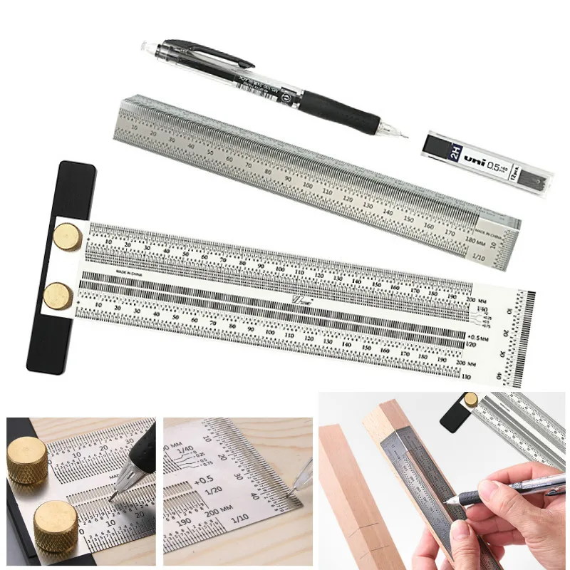 Woodworking Line Scribe 180-400mm T-type Ruler Hole Scribing Ruler ...