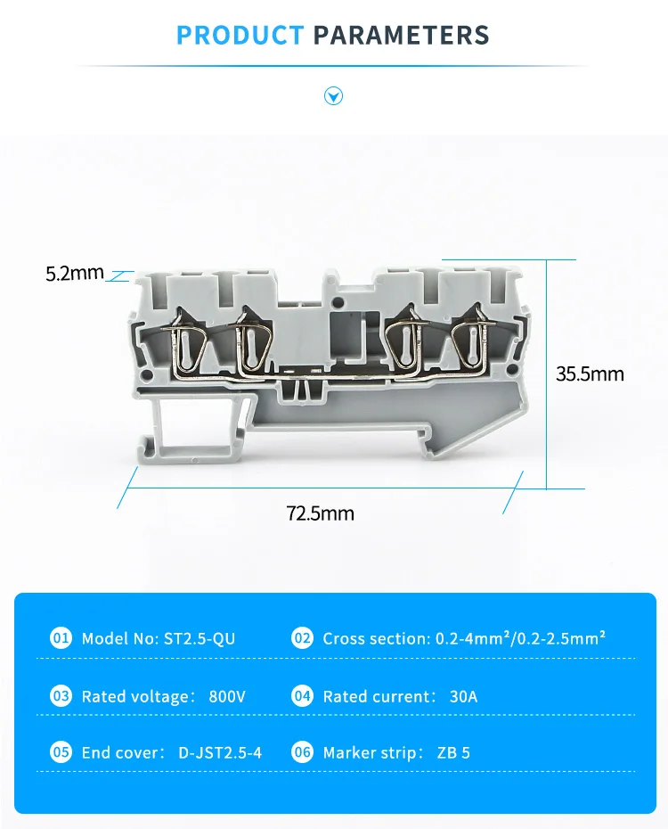 10Pcs Din Rail Terminal Block ST-2.5-QUATTRO Wire Connectors Return ...