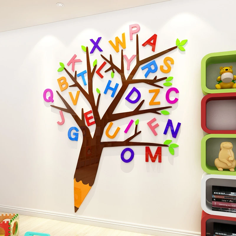 3D Letters Tree Wall Sticker Decorative Children Room Kindergarten DIY ...