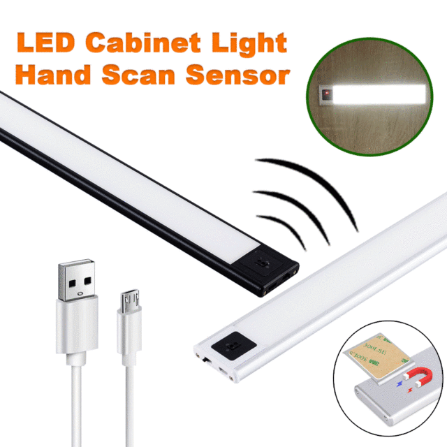 20/40/60CM LED Cabinet Light USB Chargeable Hand Scan Ultra-Thin Sensor ...