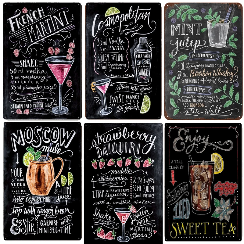 Bar Decor Cocktail Metal Tin Sign Retro Coffee Decor Metal Plaque Bar ...