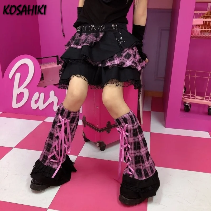 Kosahiki Pink Plaid Punk Foot Sock Women Pastel Goth Kawaii Aesthetic ...