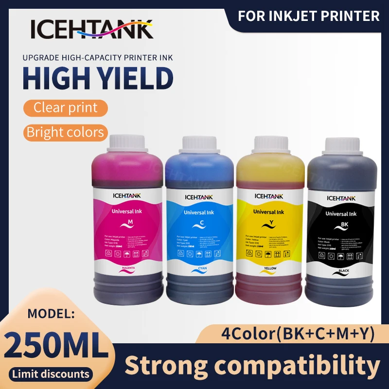 Icehtank 250ml Refilled Dye Ink Photo Universal Ink Compatible For Hp ...