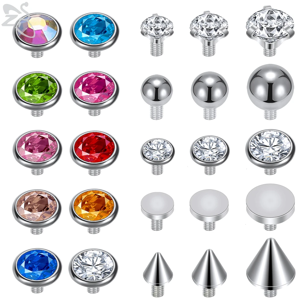 Zs 1 Pc Colored Micro Dermal Piercing Titanium Stainless Steel Cz ...