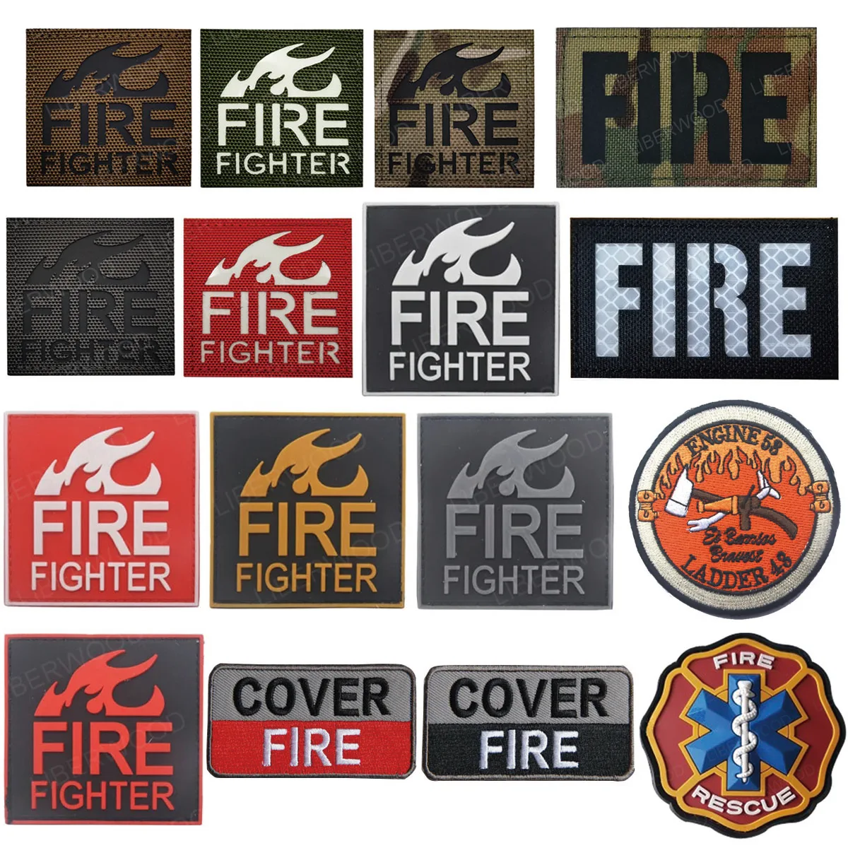 Reflective Fire Fighter Embroidered Patch Rescue Military Hook Glow in ...