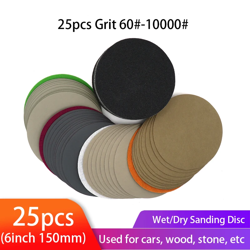 6inch-150mm-Round-Sanding-Discs-Grit-60-10000-Wet-Dry-Sandpaper-Disk ...