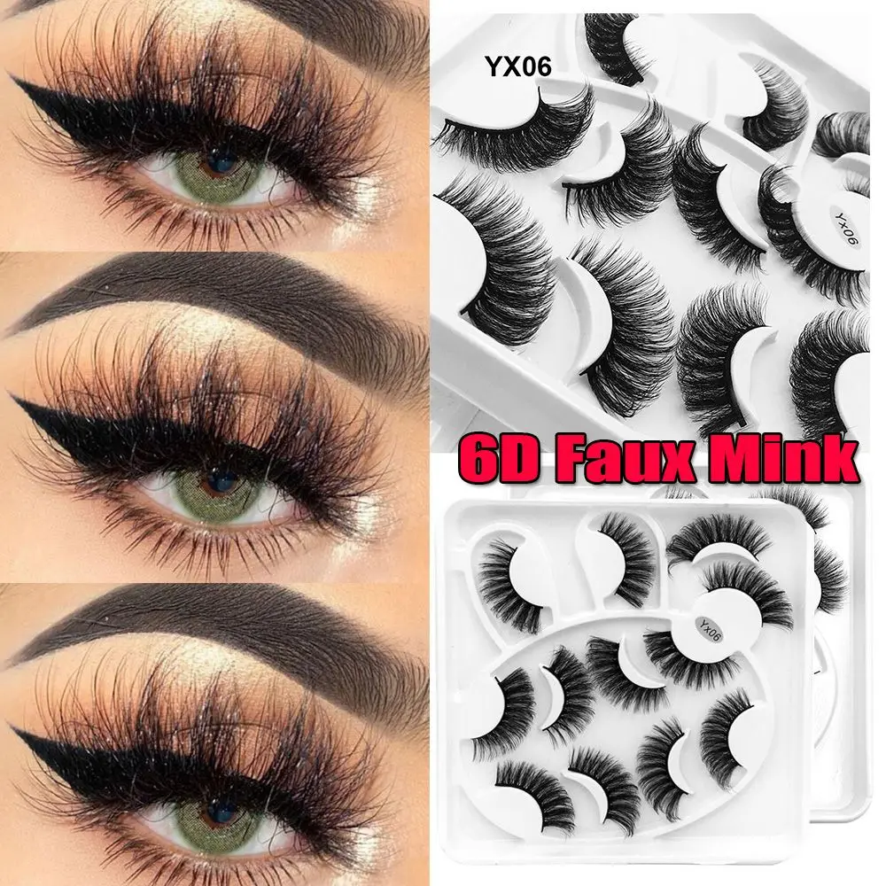 6 Pairs 6D Faux Mink False Eyelashes 8 25mm Lashes Fluffy Messy Lashes ...