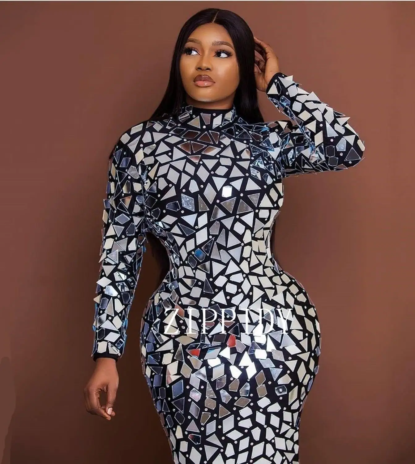 Sparkly Mirrors Rhinestones Long Dress Women Evening Birthday Celebrate ...