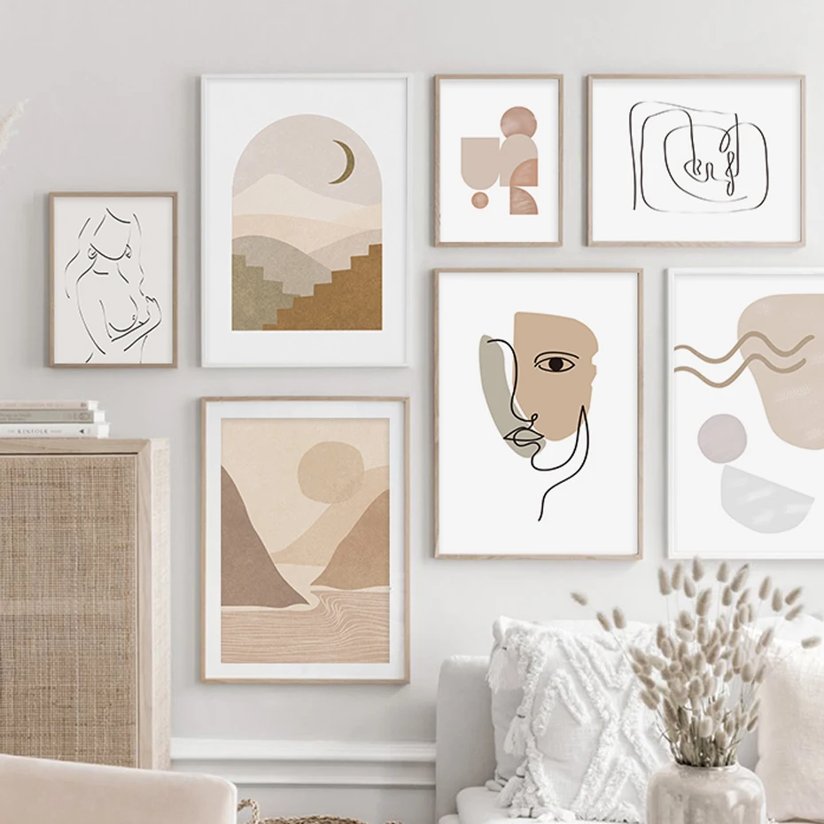 Wall Hangings Boho Art Prints Boho Living Room Decor Cute House Drawing ...