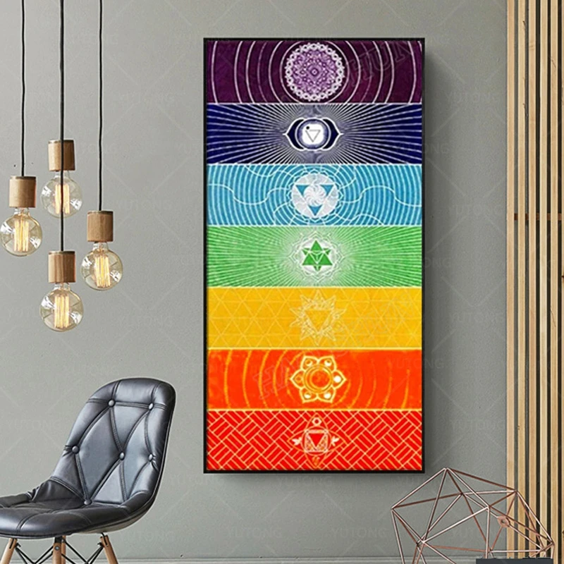 Chakra Meditation Yoga Chakras Tassel Striped Canvas Poster Hd Print ...