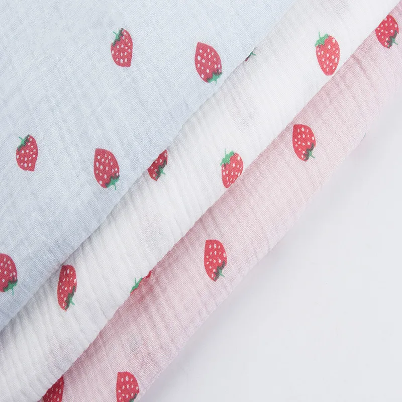 Strawberry Printed Cotton Crepe Fabric Cotton Double Gauze Fabric DIY ...