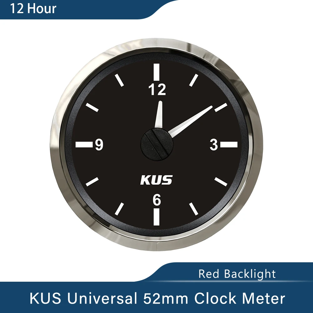 KUS 52mm 2" Clock Meter Gauge 12-hour Format With Backlight 12V/24V