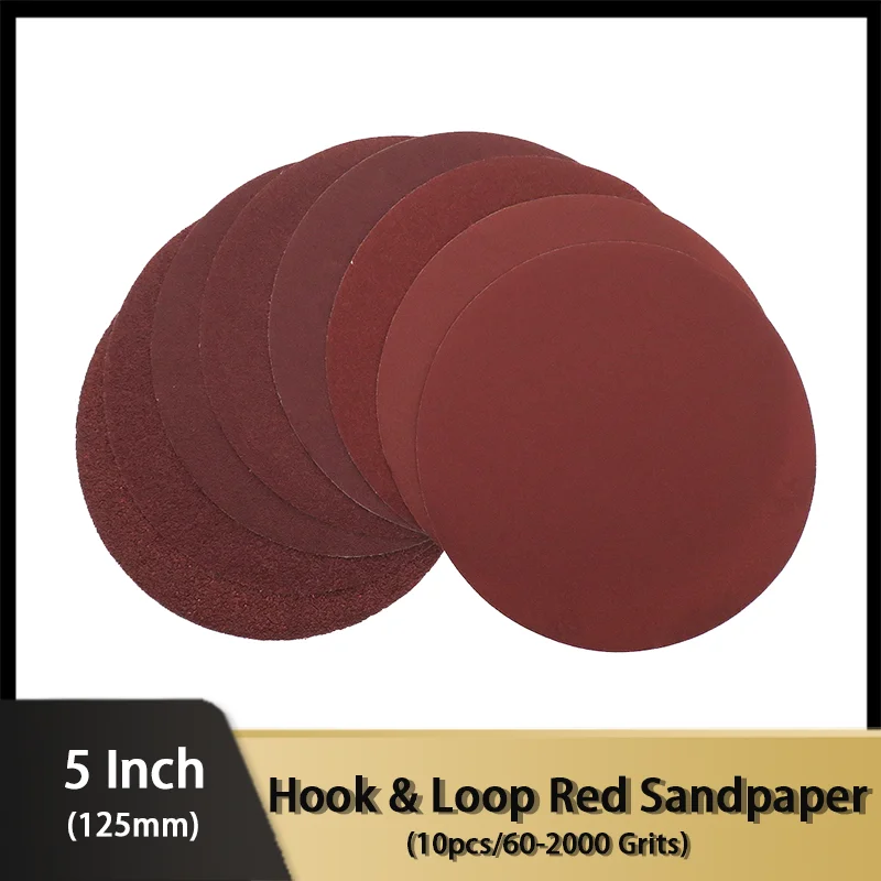 10x Red Color Sandpaper - 5inch 125mm Sanding Discs Hook Loop Psa ...