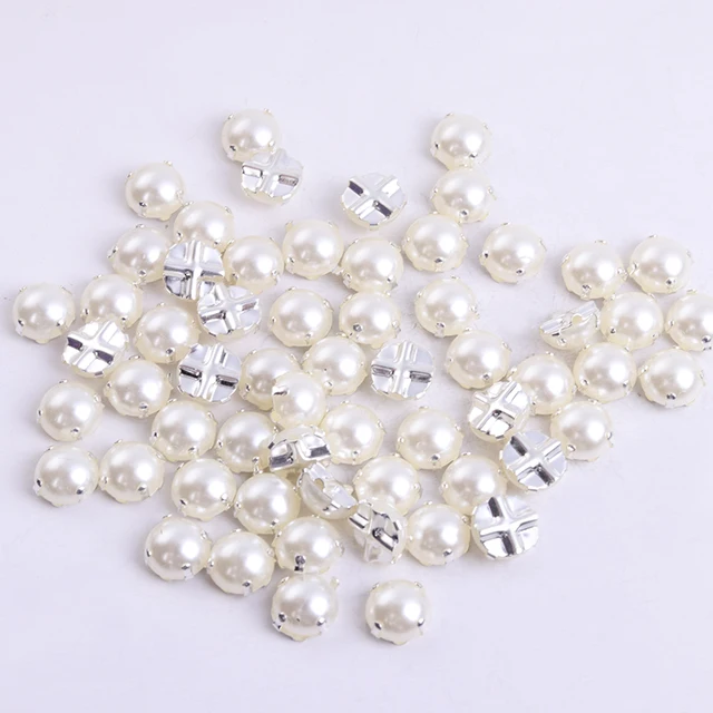 RESEN 5/6/7/8/10mm White Sewing Pearl Beads Sew On Rhinestones with ...
