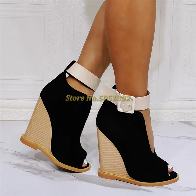 Black Wedge Booties Open Toe
