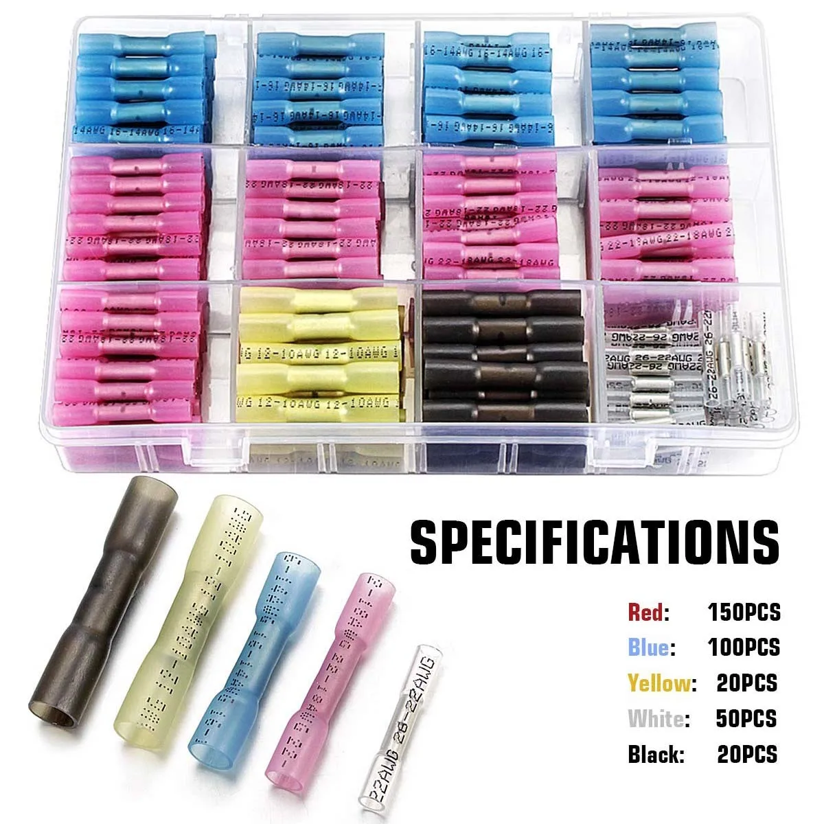 340-PCS-Heat-Shrink-Butt-Connectors-Qibaok-Crimp-Electrical-Wire-Connector-Waterproof-Insulated ...