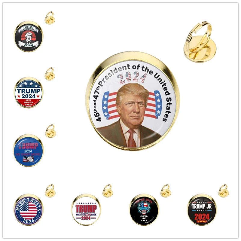 Donald Trump 2024 Collection Glass Cabochon Rings USA Flag Keep America ...