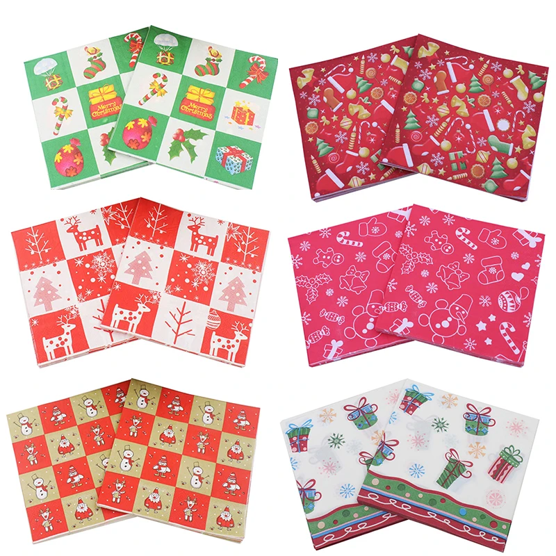 20pcs/lot Lovely Christmas gift printed napkins Xmas party Paper ...