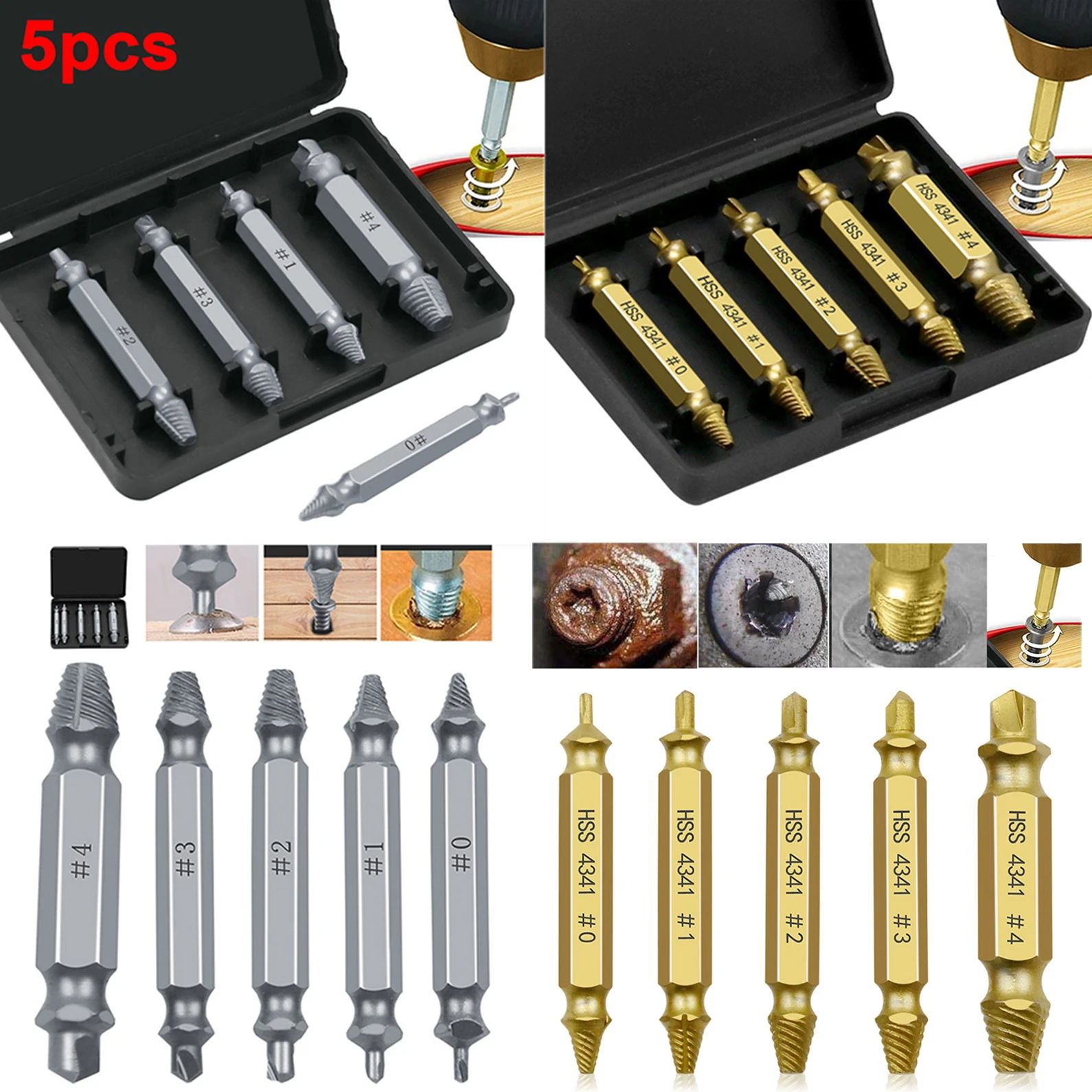 5pcs/set Material Damaged Screw Extractor Drill Bits Guide Set Broken ...