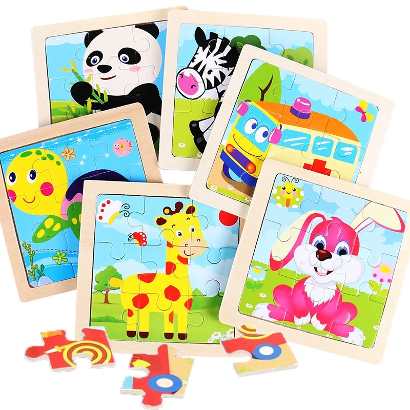 9pcs Small Size Wooden Puzzle Montessori Toys For Baby Jigsaw 3d Puzzle ...