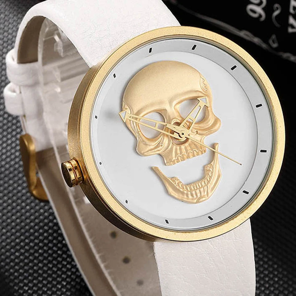 3D Skull Head Watch Men Women Stainless Steel Unisex Black White Gold ...