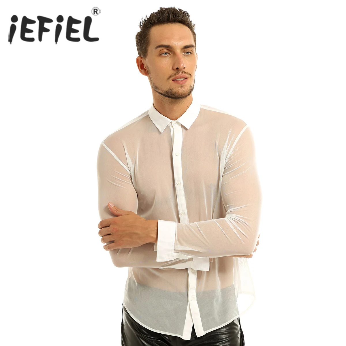iEFiEL Sexy Mens See Through Mesh Long Sleeve Clubwear Top Slip Hommes ...