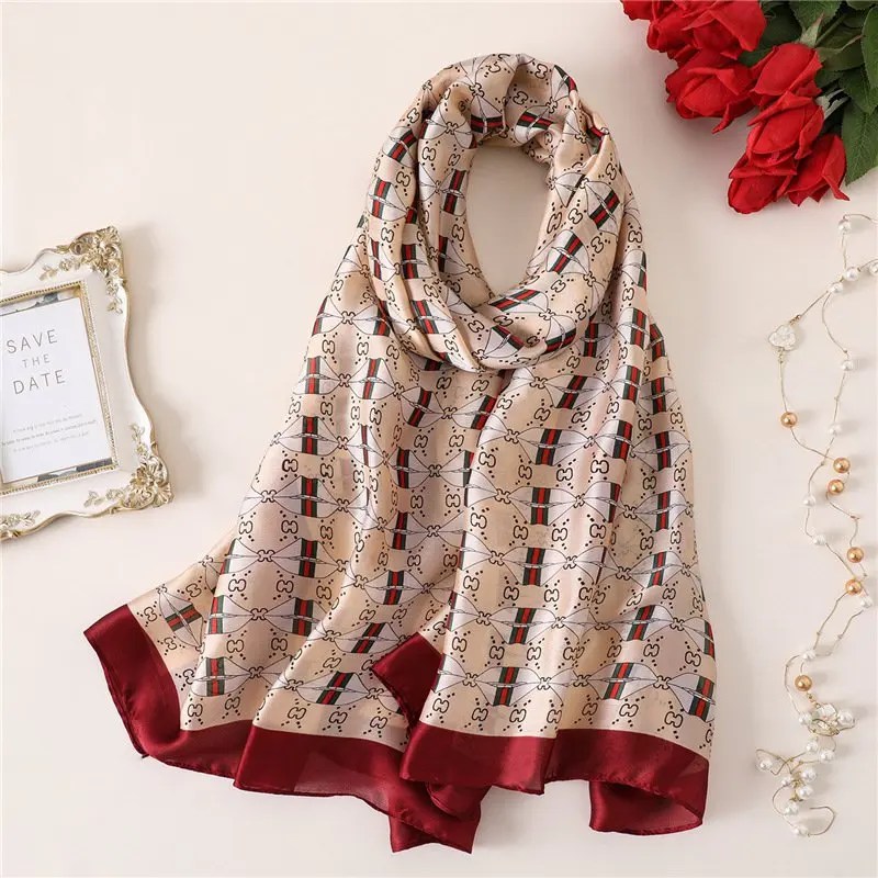 Cachecol Para Mulheres Simulação de Seda Impressão Cachecol Europeia ...