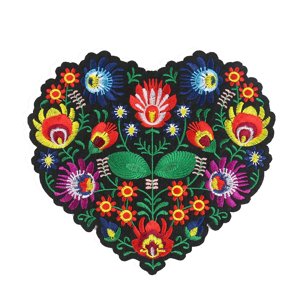 2pcs Large Heart Shape Flower Patch 3d Embroidery Applique Iron On ...