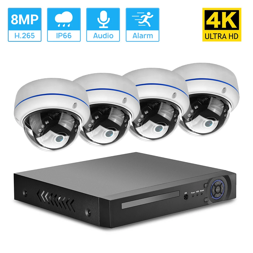 4K 8MP POE Security System 4CH 48V POE Camera Kit Waterproof Audio ...
