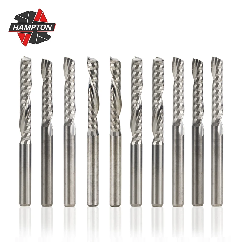 10Pcs 3.175x22mm Carbide CNC Router Bits Single Flute Spiral End Mill ...