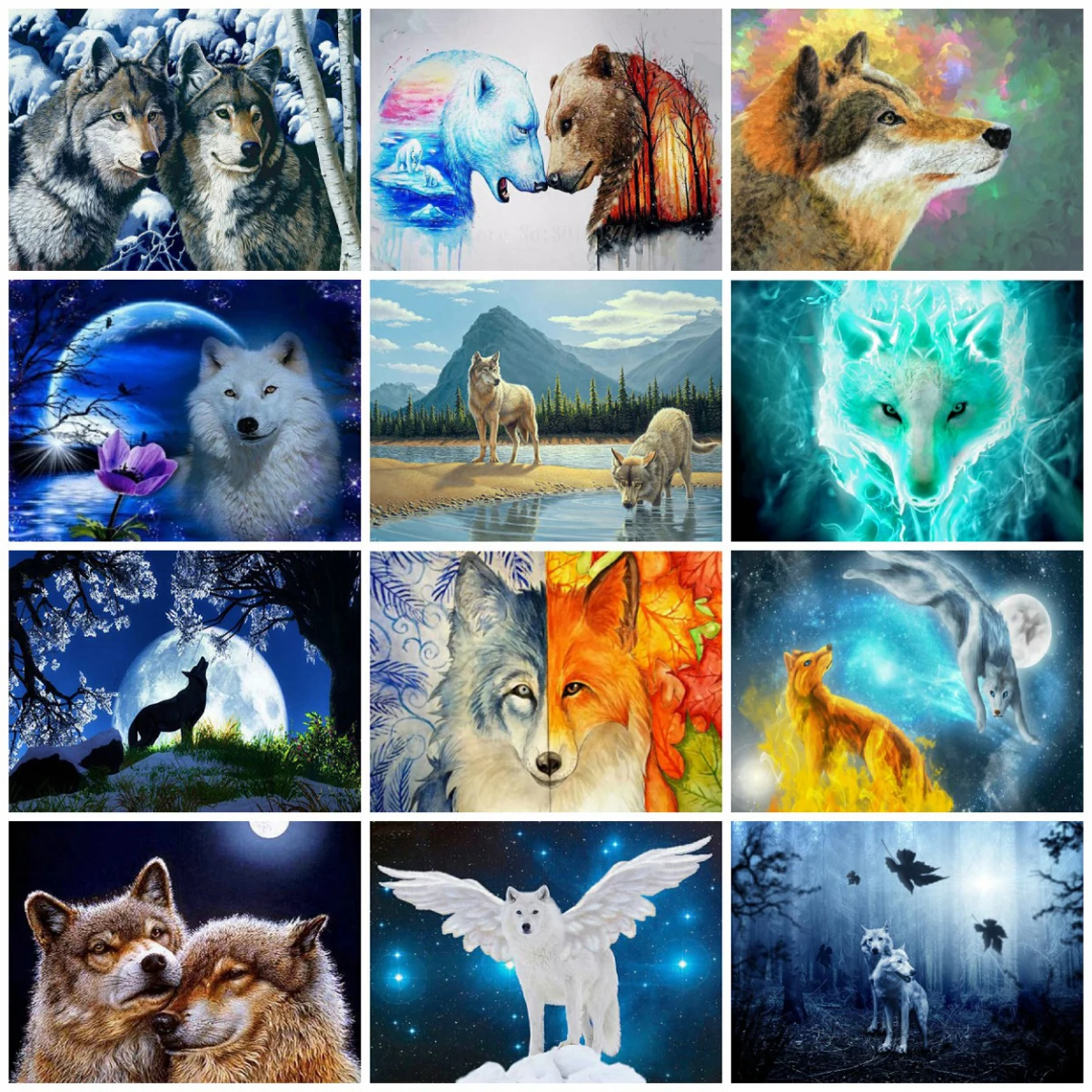 5D Diamond Painting Full Drill Square/Round Wolf Diamond Art Embroidery ...
