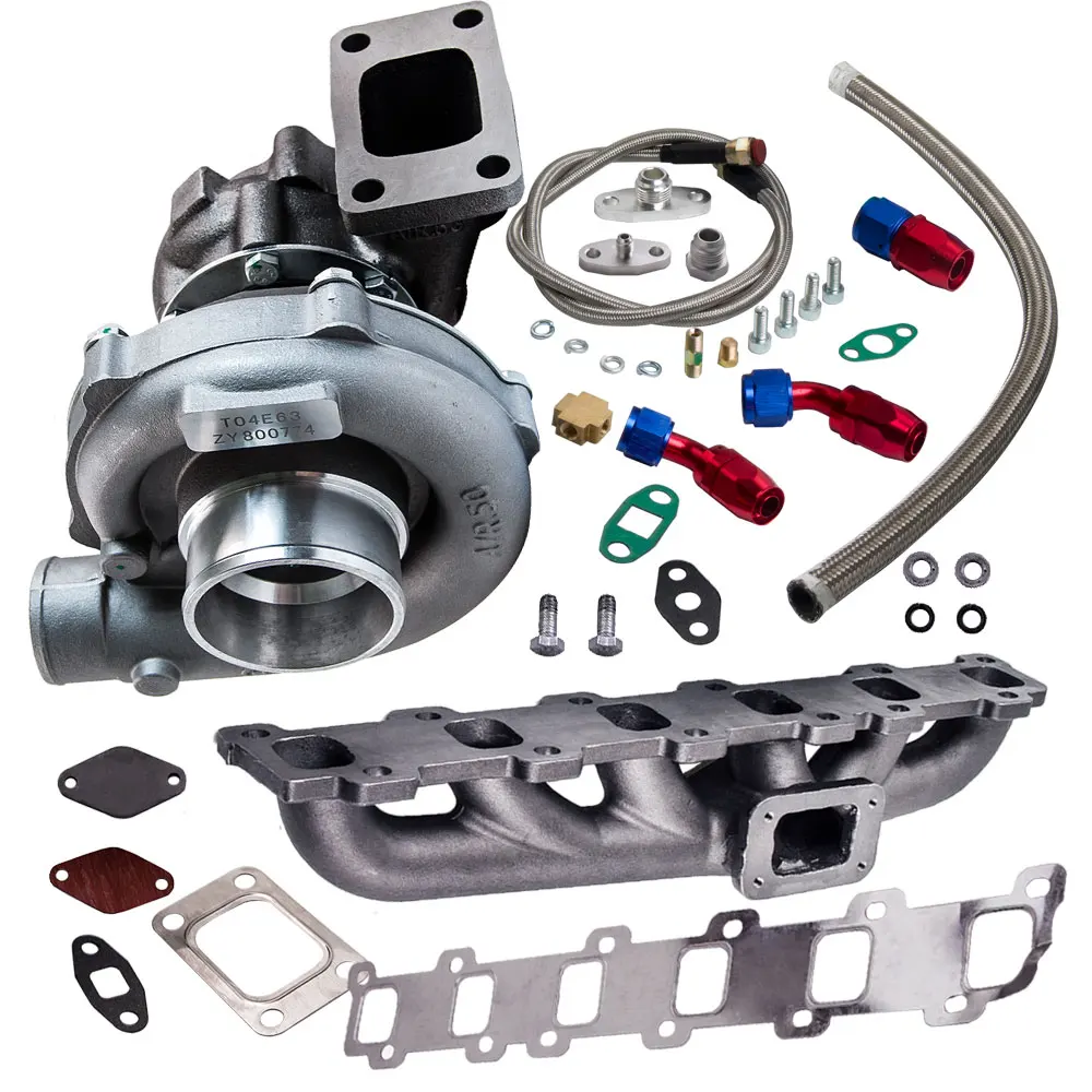 T04e t3/t4. 63 a/r 57 trim turbo 400 + hp boost estágio iii + linha de ...