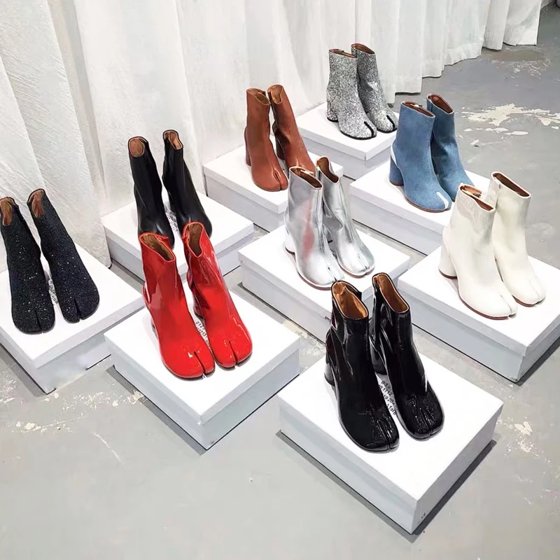 Genuine-Leather-Split-Toe-Boots-Women-Tabi-Boots-Chunky-Heel-Ankle-Boot ...