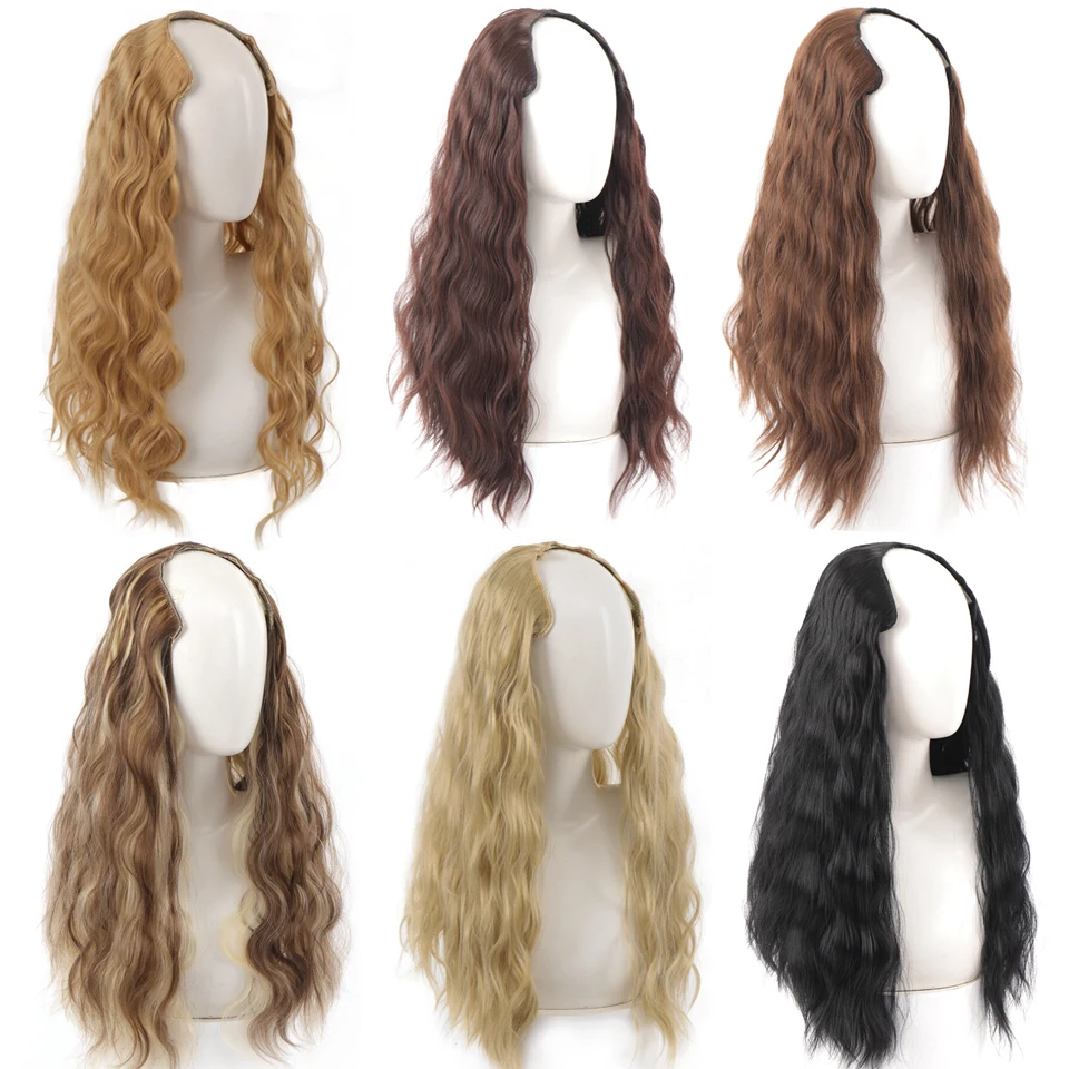 PERRUQUE,V-103-22 pouces--Extensions capillaires synthétiques ondulées ...