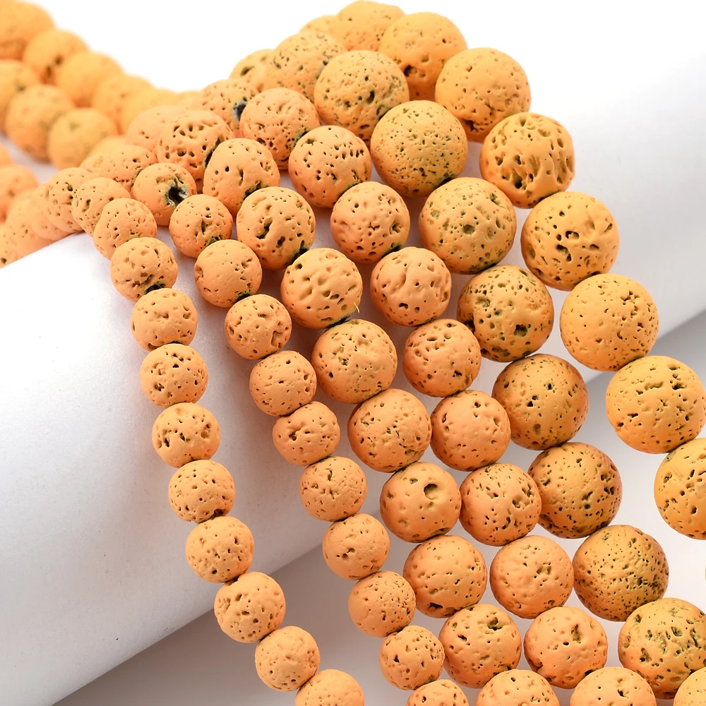 Orange Volcanic Stone Beads Natural Lava Stone Loose Spacer Beads for ...